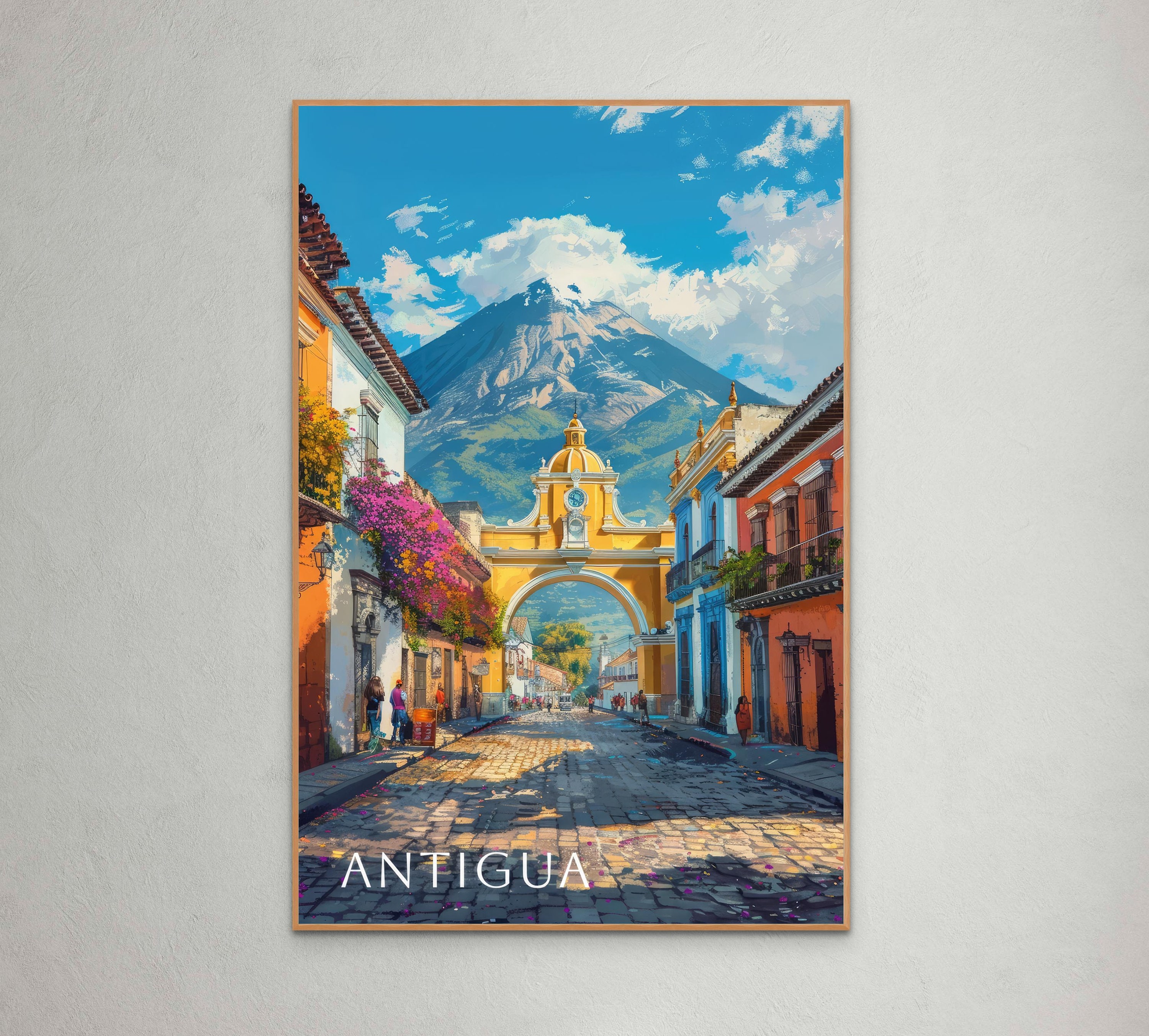 Antigua Guatemala Travel Poster - Vibrant Colonial Street Scene With ...