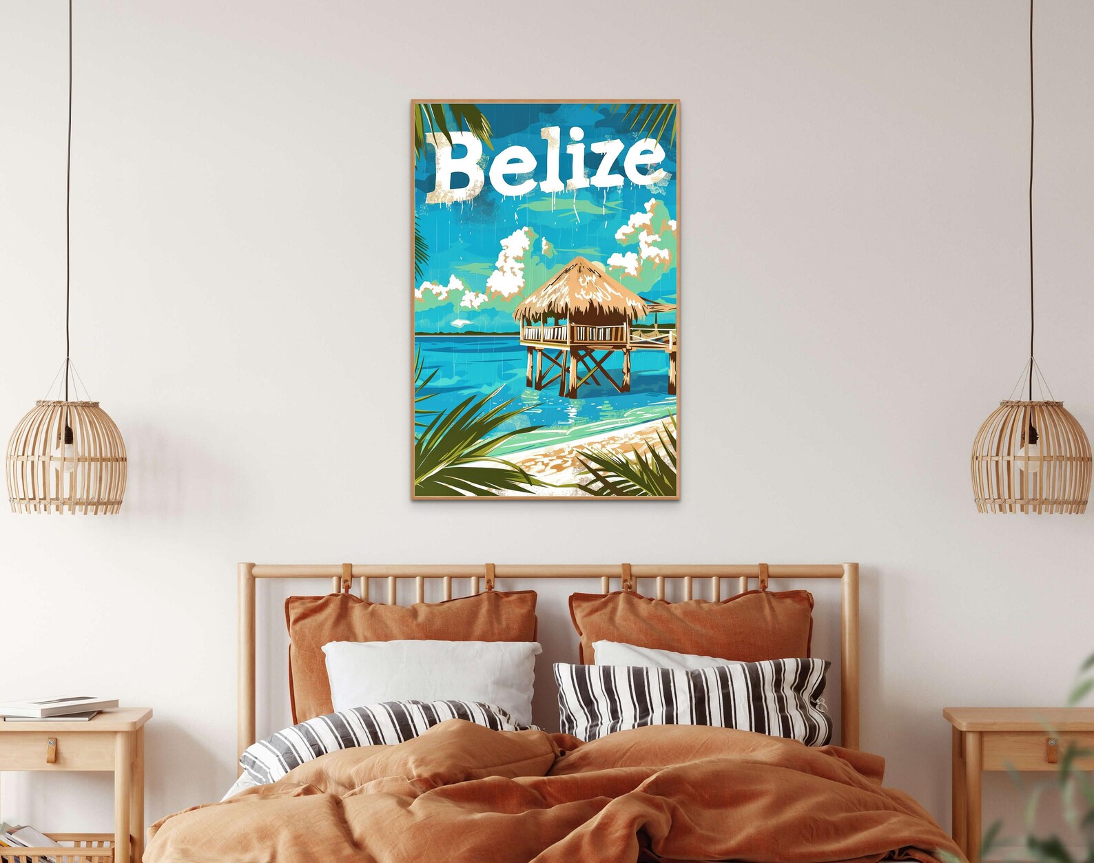 Belize Travel Poster: Tropical Beach Hut Art (digital Download) - Etsy