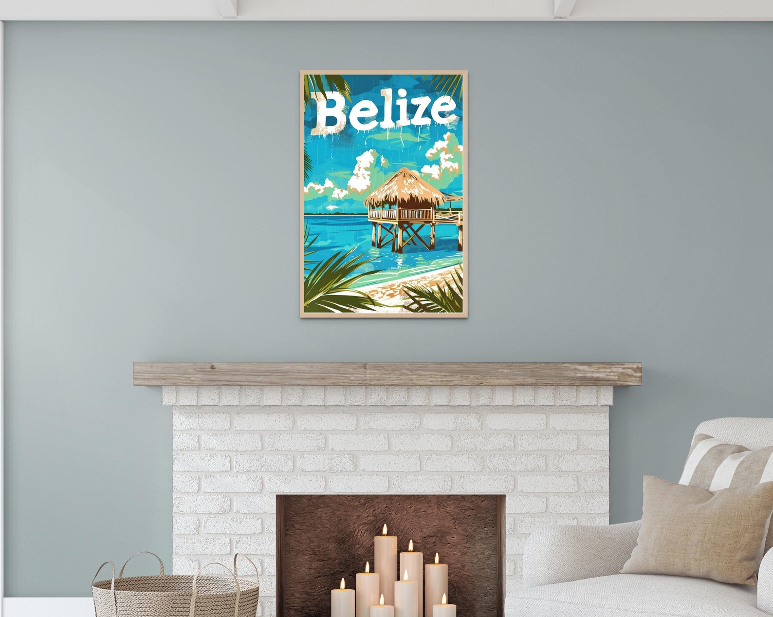 Belize Travel Poster: Tropical Beach Hut Art (digital Download) - Etsy