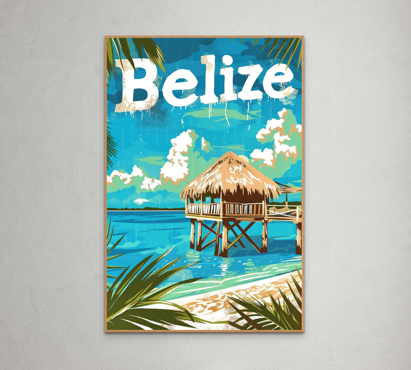 Belize Travel Poster: Tropical Beach Hut Art (digital Download) - Etsy