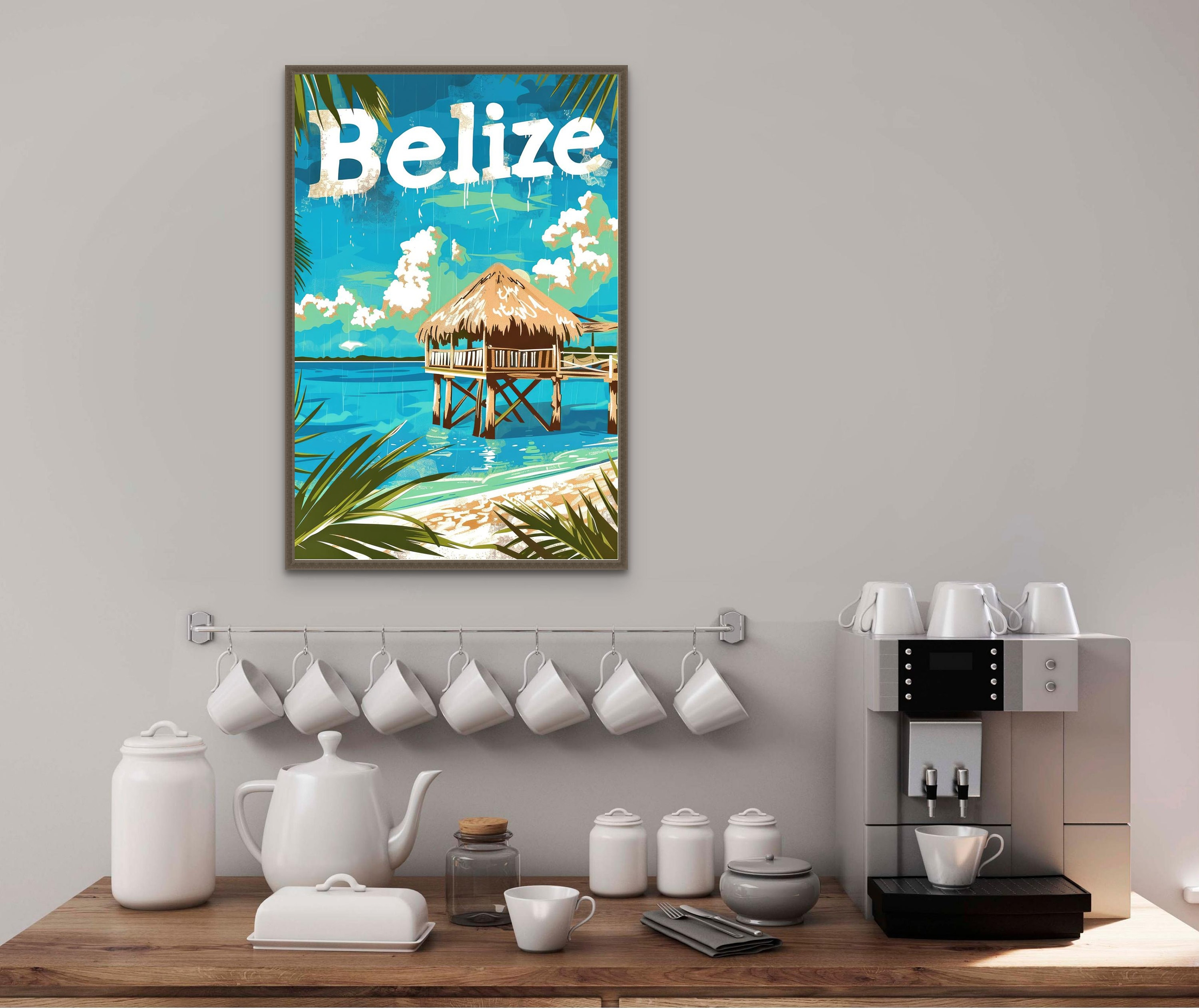 Belize Travel Poster: Tropical Beach Hut Art (digital Download) - Etsy
