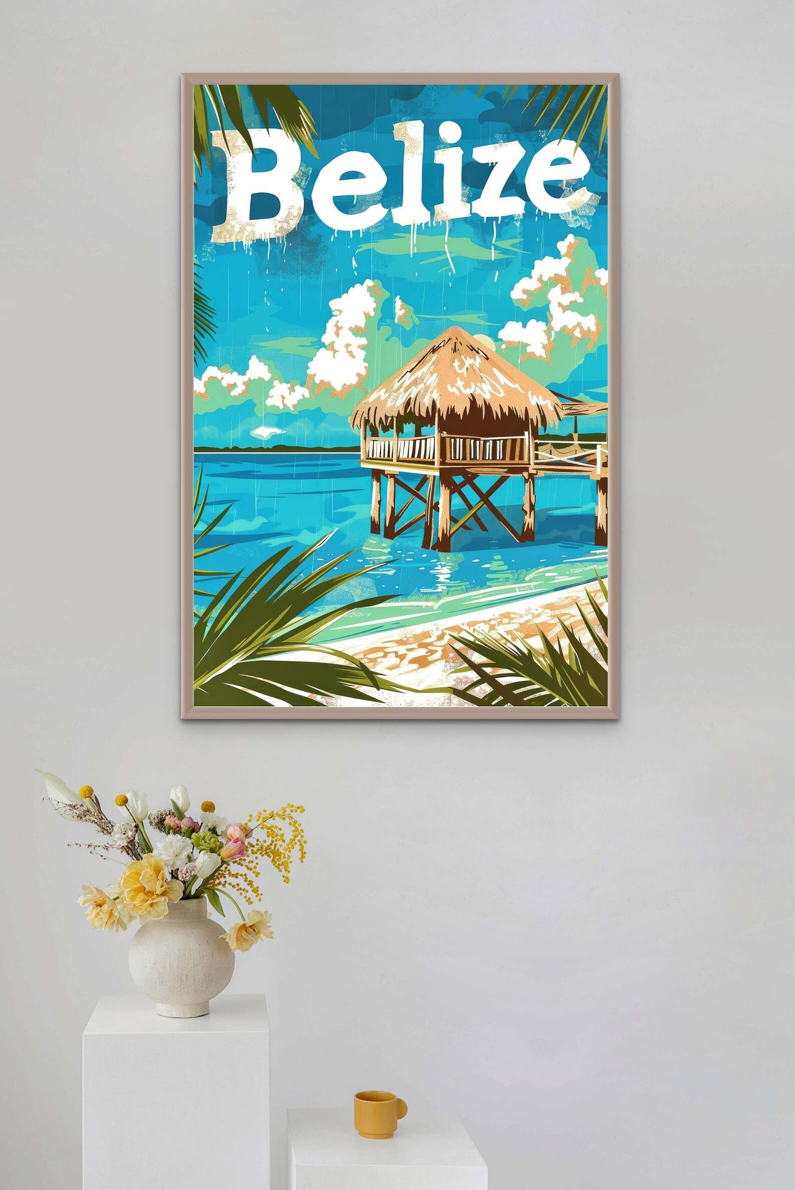 Belize Travel Poster: Tropical Beach Hut Art (digital Download) - Etsy