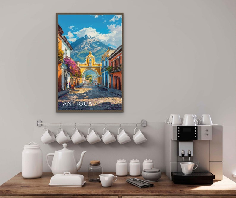 Antigua Guatemala Travel Poster - Vibrant Colonial Street Scene With ...