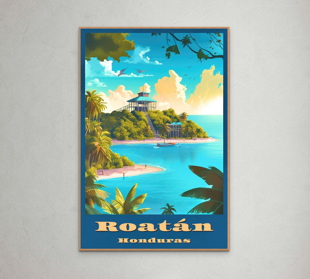 Roatán Honduras Travel Poster: Vintage Tropical Island Art (digital ...