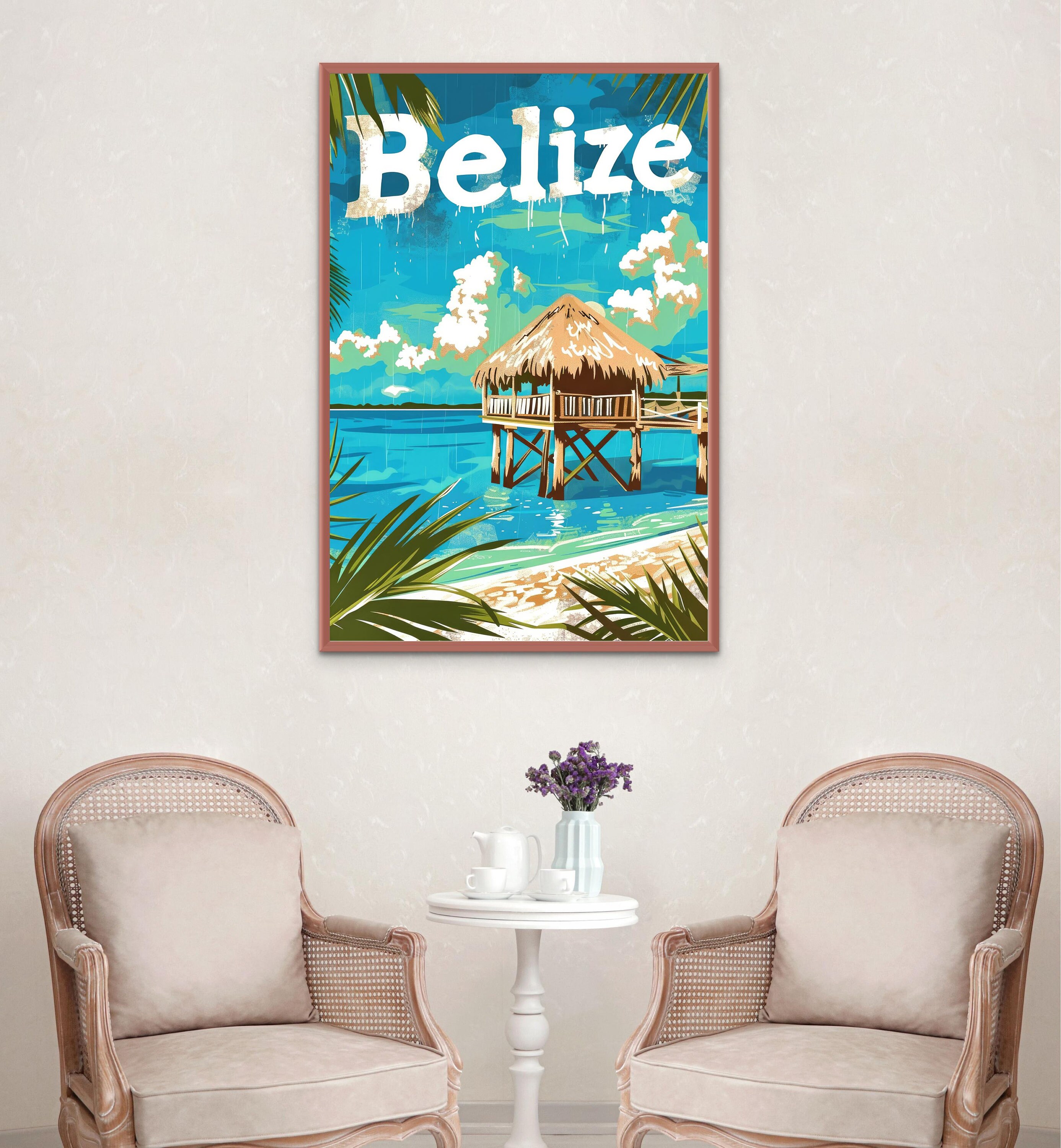 Belize Travel Poster: Tropical Beach Hut Art (digital Download) - Etsy