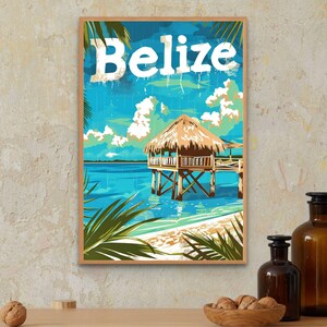 Belize Travel Poster: Tropical Beach Hut Art (digital Download) - Etsy