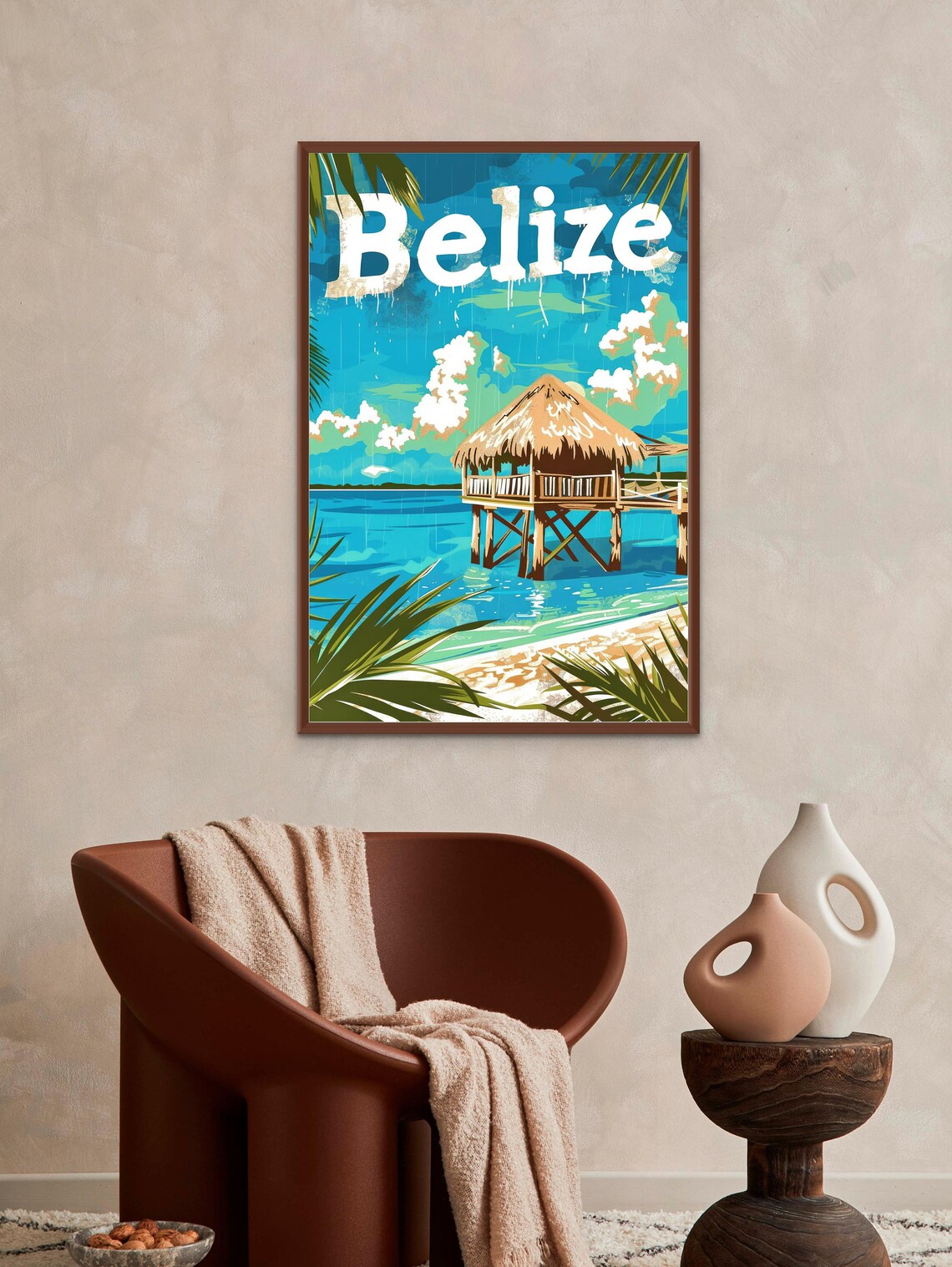 Belize Travel Poster: Tropical Beach Hut Art (digital Download) - Etsy