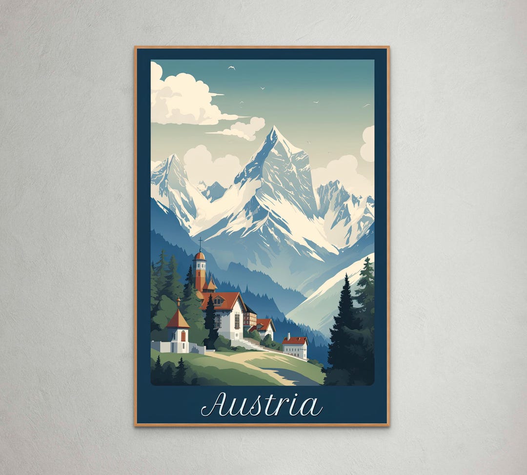 Vintage Austria Travel Poster: Alpine Mountain Landscape Art Print - Etsy