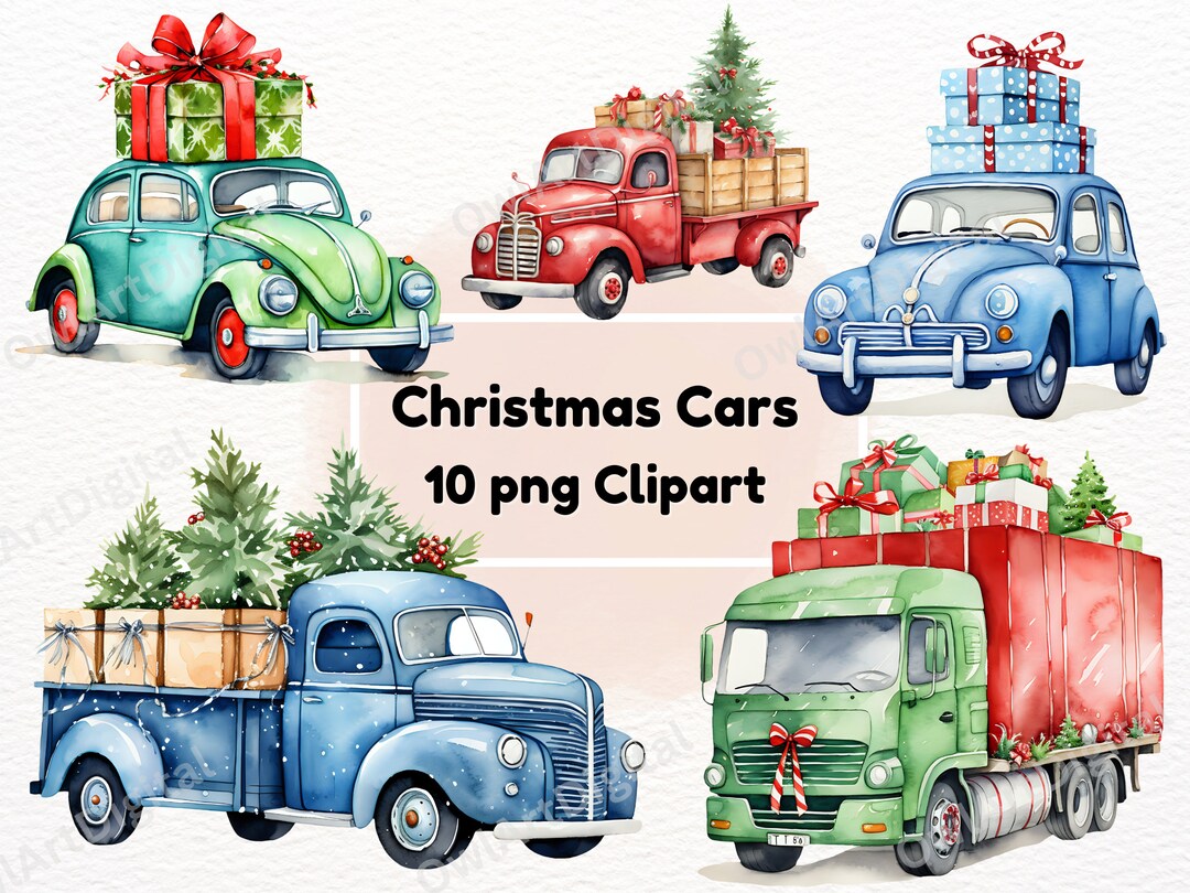 Christmas Clipart Bundle of 10 Pngs, Christmas Car, Winter Decor ...