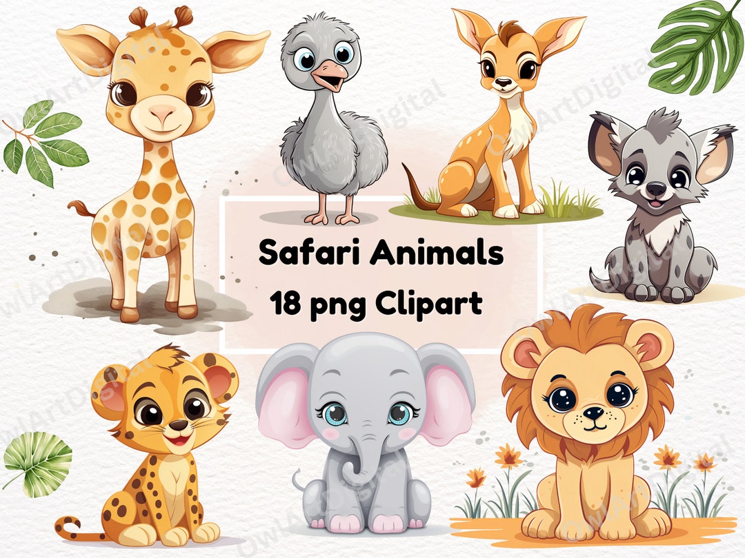 Safari Baby Animals 18 PNG Clipart, Cute Watercolor Jungle Safari ...