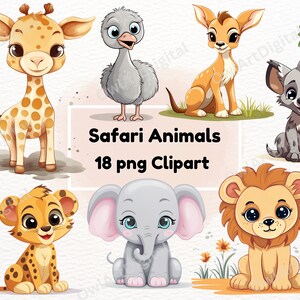Safari Baby Animals 18 PNG Clipart, Cute Watercolor Jungle Safari ...
