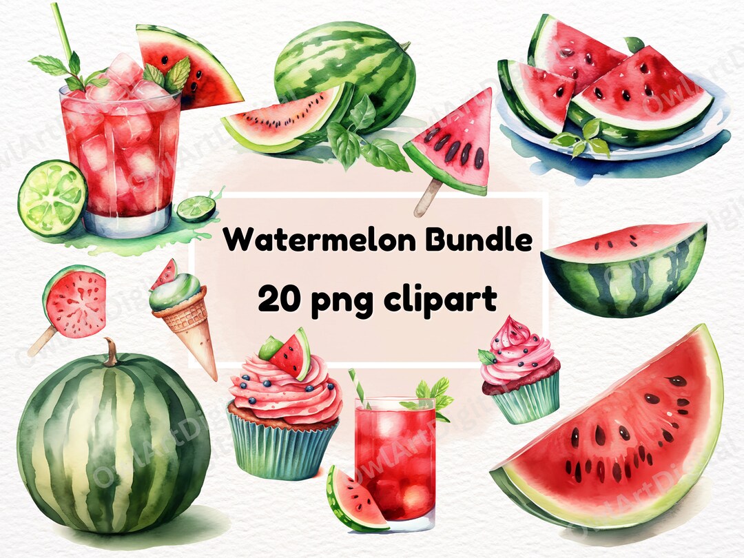 Watermelon Clipart 20 PNG, Cute Watermelon Bundle, Summer Food ...
