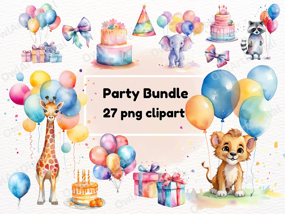 Cute Birthday Clipart 27 PNG, Cake Clipart Bundle, Presents Png, Kids ...