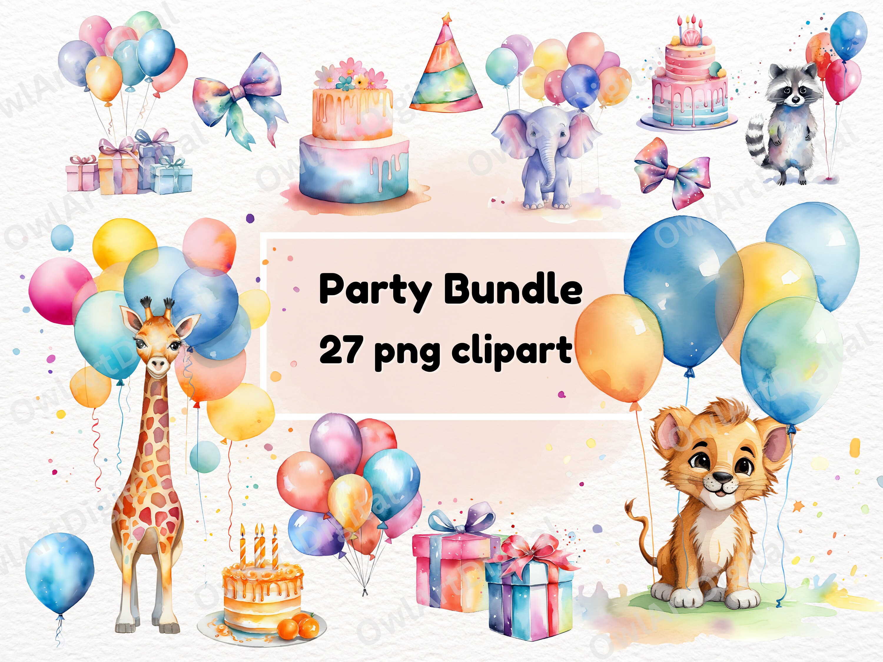 Cute Birthday Clipart 27 PNG, Cake Clipart Bundle, Presents Png, Kids ...