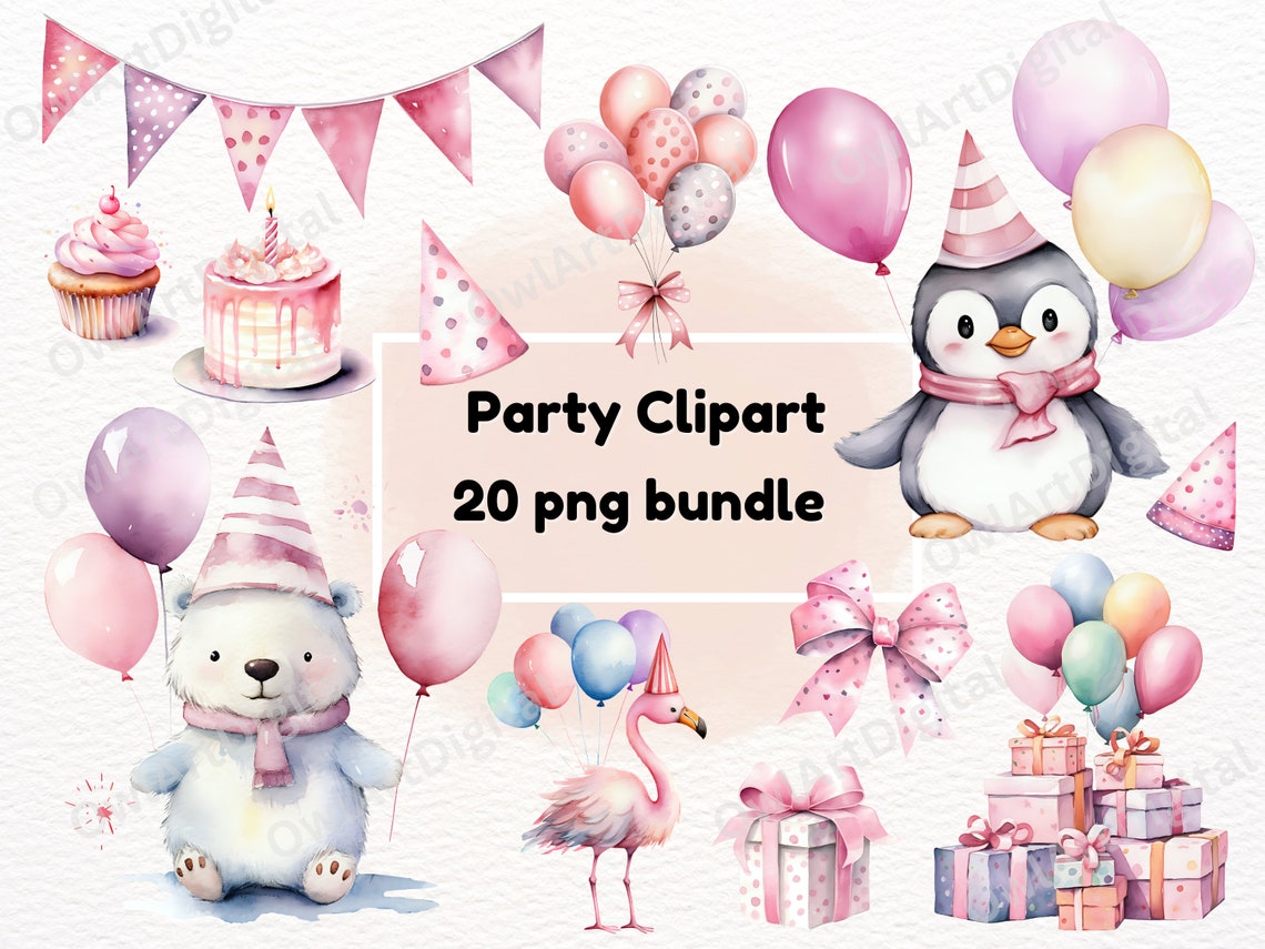 Pink Birthday Clipart 20 PNG, Baby Pink Party Clipart, Baby Shower PNG ...