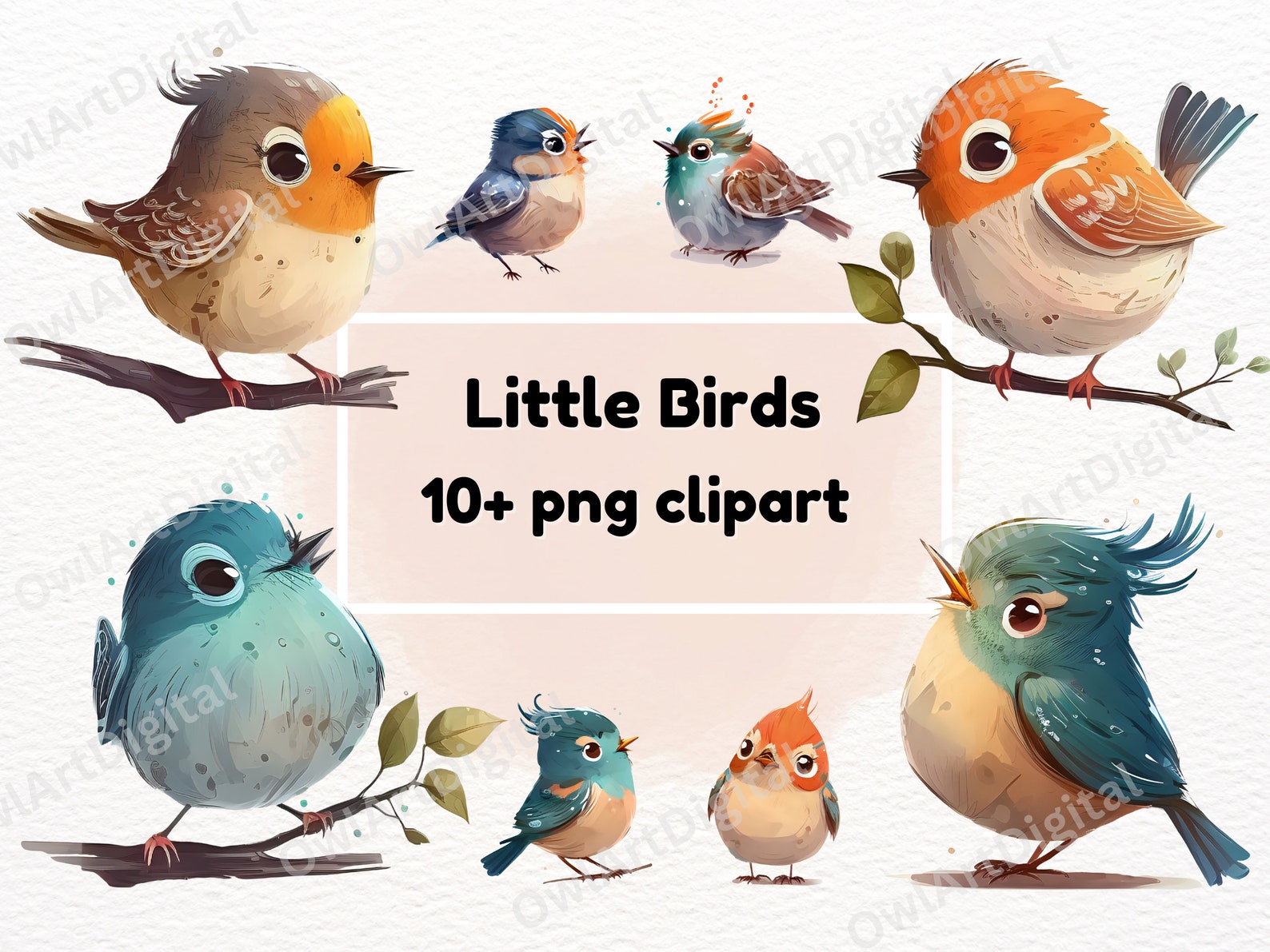 Watercolor Birds Clipart Bundle 10+ PNG, Cute Little Birds Clipart ...