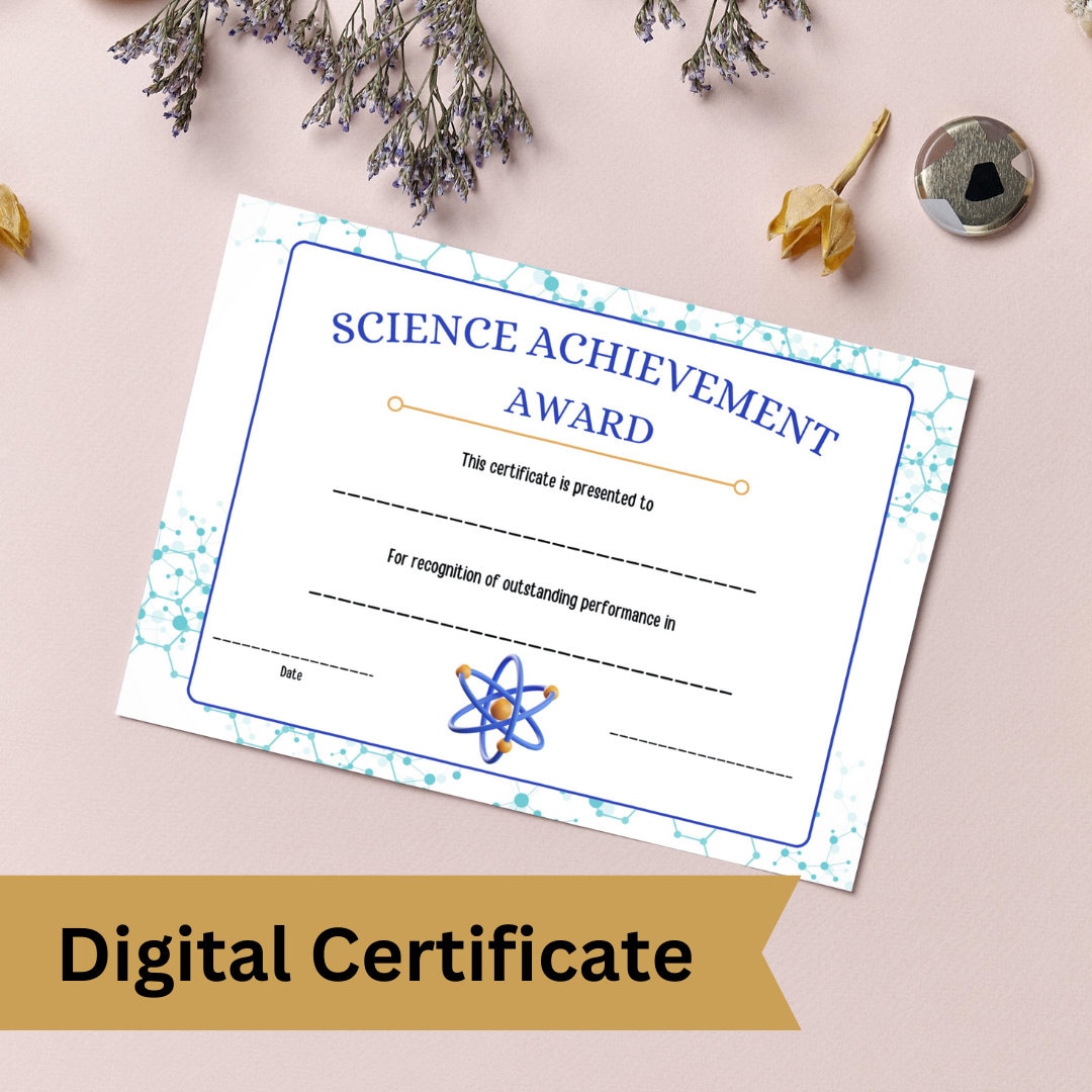 Science Achievement Award Certificate Fillable PDF - Etsy