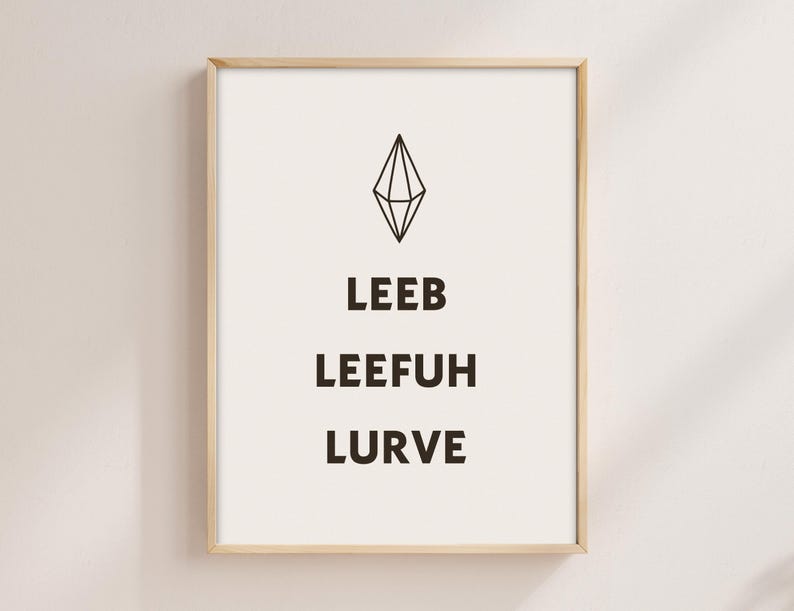 Leeb, Leefuh, Lurve II Simlish Plumbob Wall Art | Digital Download ...