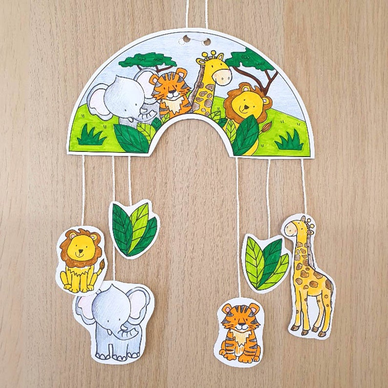 Printable Safari Animal Mobile Craft Kit: Cut & Color Activity (PDF) - Etsy