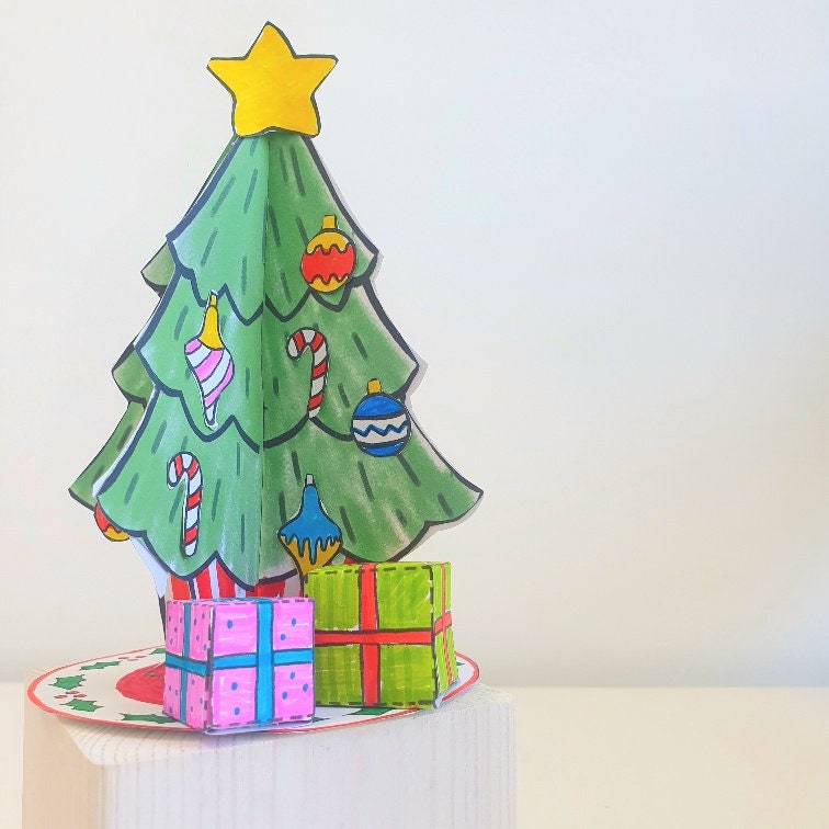 Paper CHRISTMAS TREE SCENE Printable Activity, Paper Craft Kit, Cut and ...