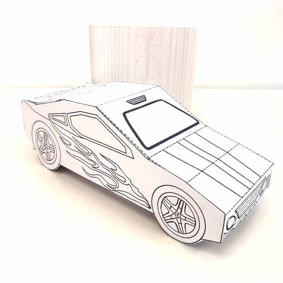 Printable Paper Sports Car Craft Kit: Cut and Color Activity (digital ...