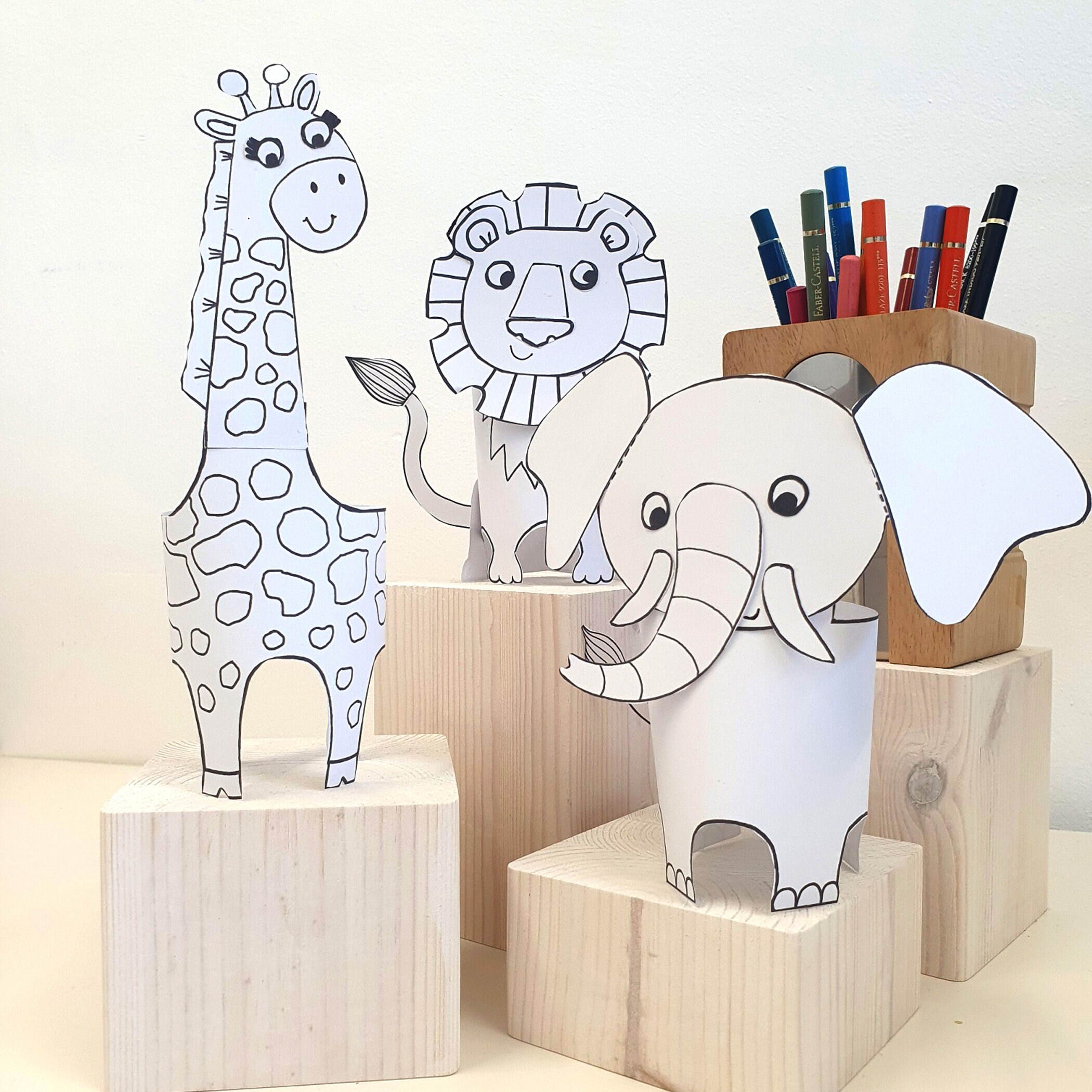 Safari Animal Paper Craft Kit: Cut and Color Activity (PDF Pattern) - Etsy