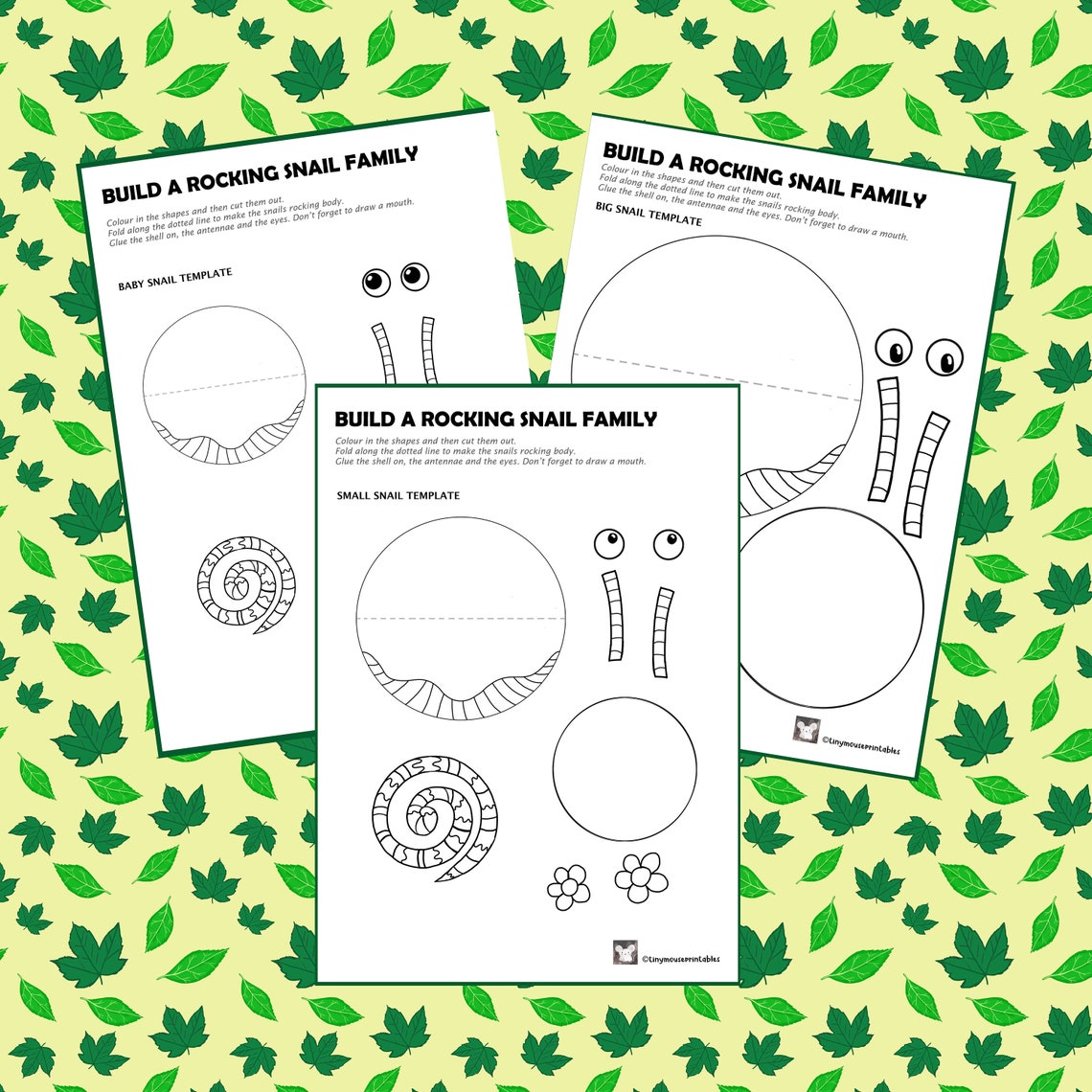 Build a Rocking Paper Snail Family, Snail Printable, Activity Sheets ...