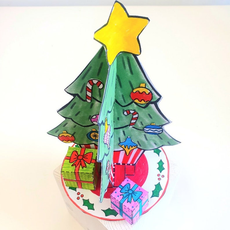 Paper CHRISTMAS TREE SCENE Printable Activity, Paper Craft Kit, Cut and ...