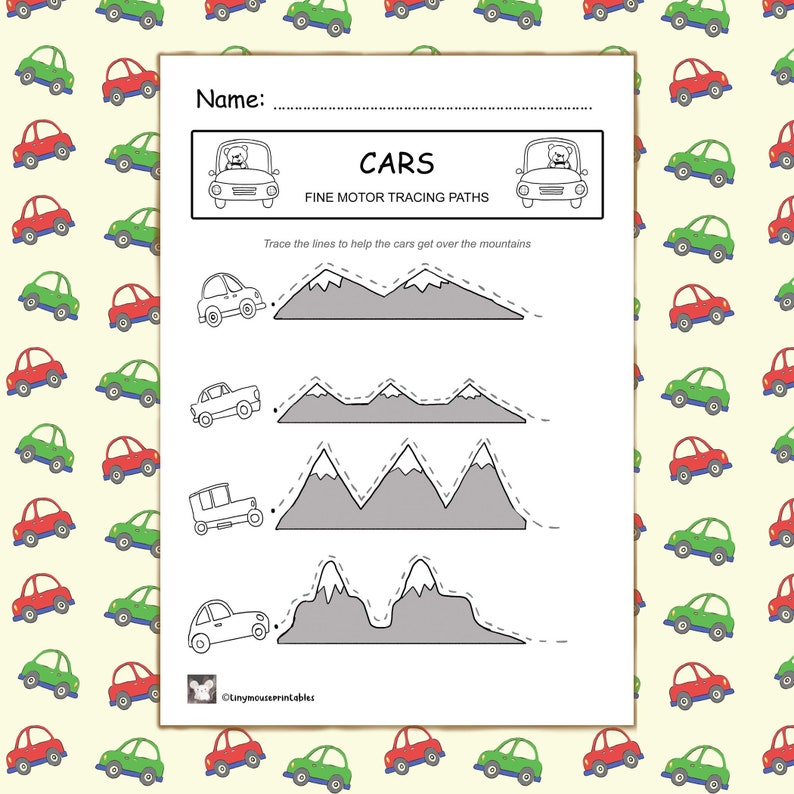 Pre-writing Car Activity Sheets for Preschoolers, Fine Motor Skills ...