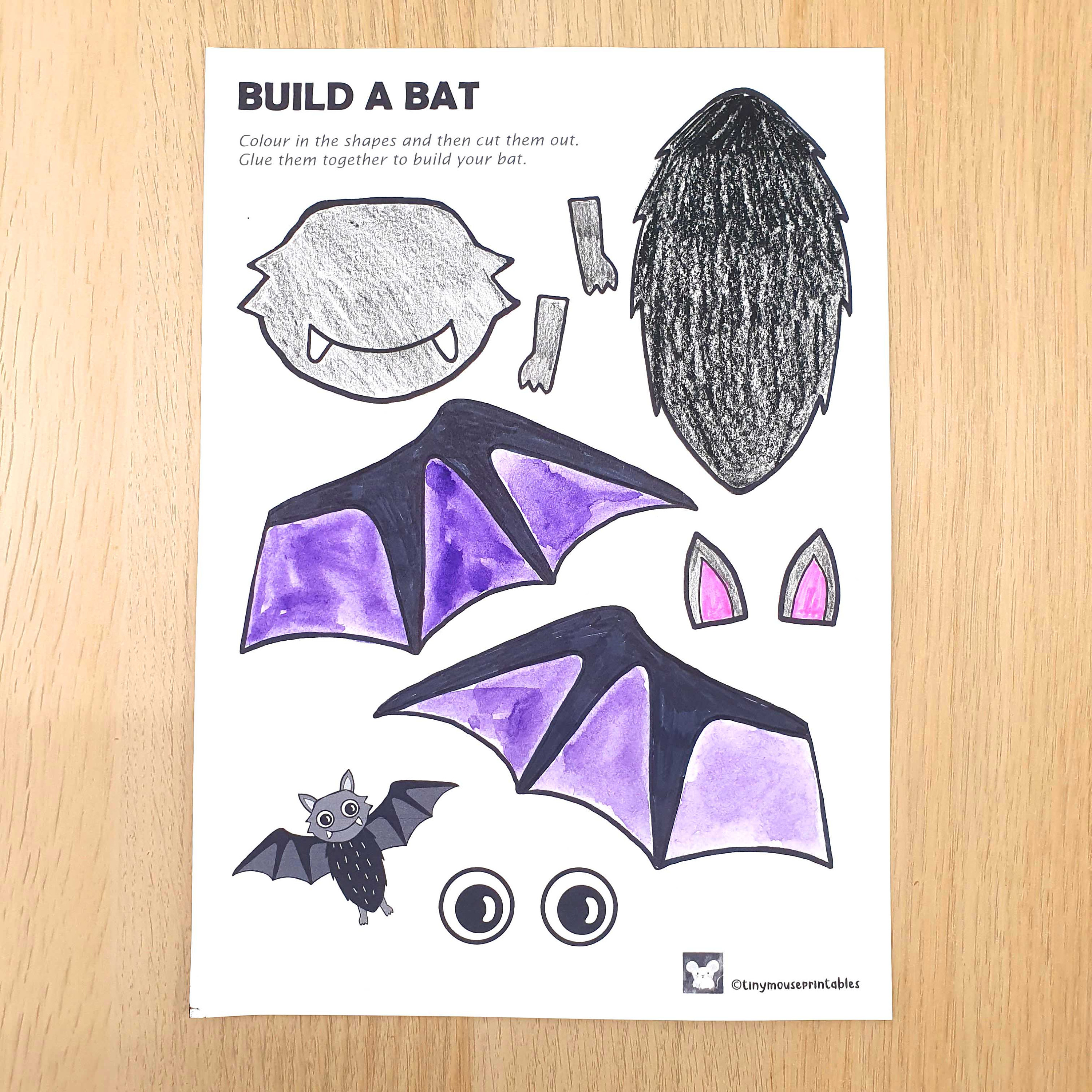 Build a Bat, Halloween Bat Printable, Paper Craft Activity, Cut and ...