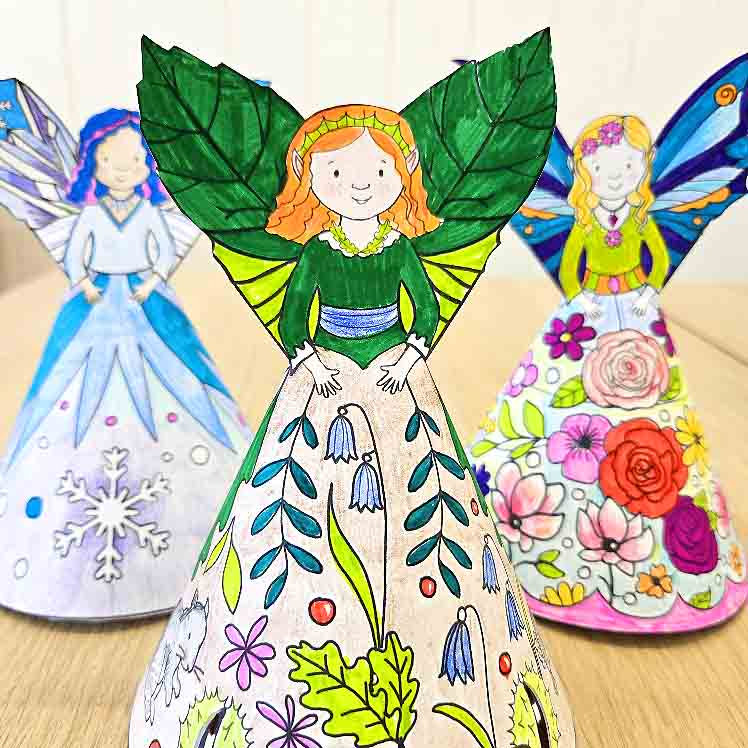 Paper FAIRY DOLLS Printable Activity, Paper Craft Kit, Cut and Colour ...
