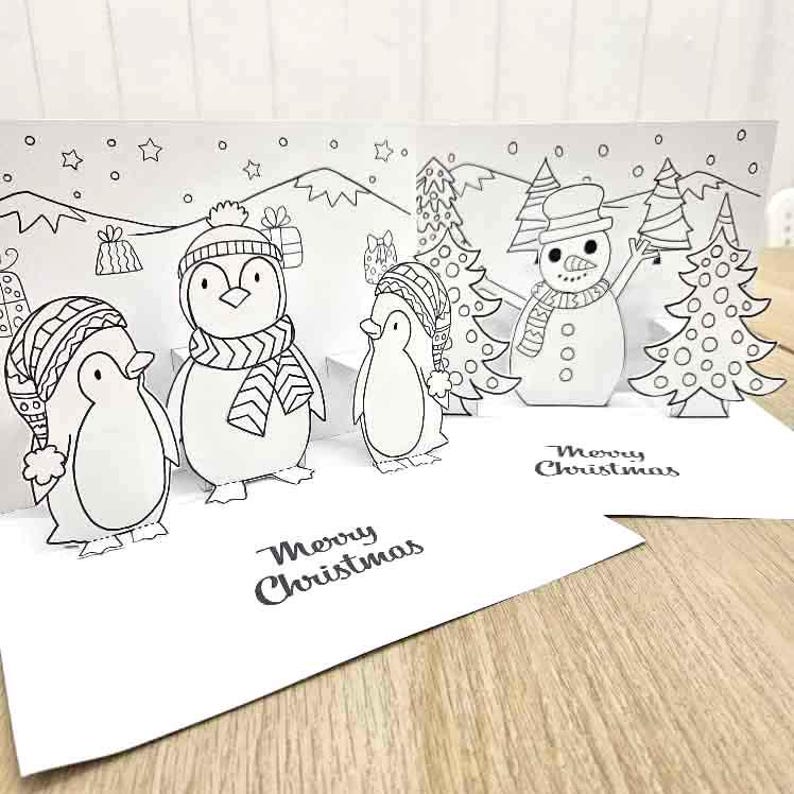 Christmas Printable Pop up Cards, Christmas Craft Greetings Cards ...