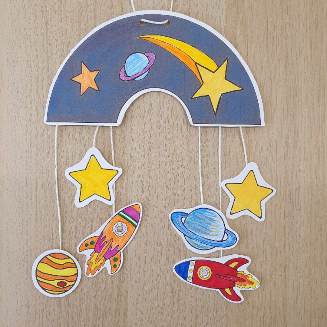 Printable Space Mobile Craft: Kids' Color & Cut Activity (digital ...