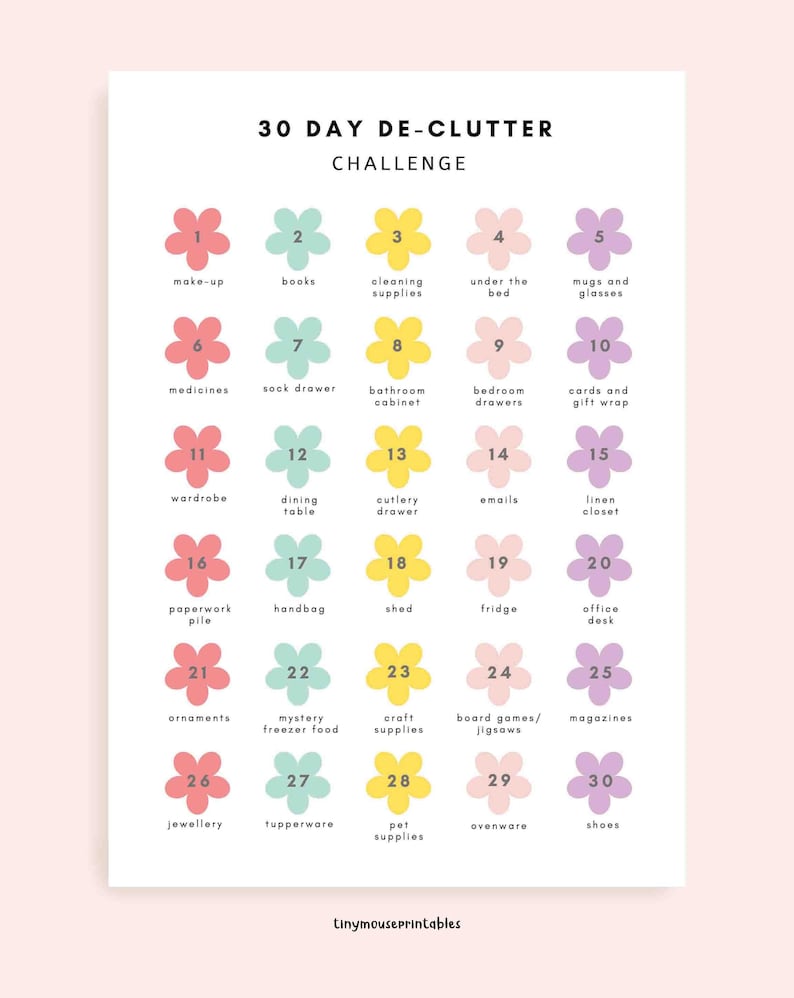 30 Day De-clutter Challenge, Home Organizer , Decluttering Planner ...