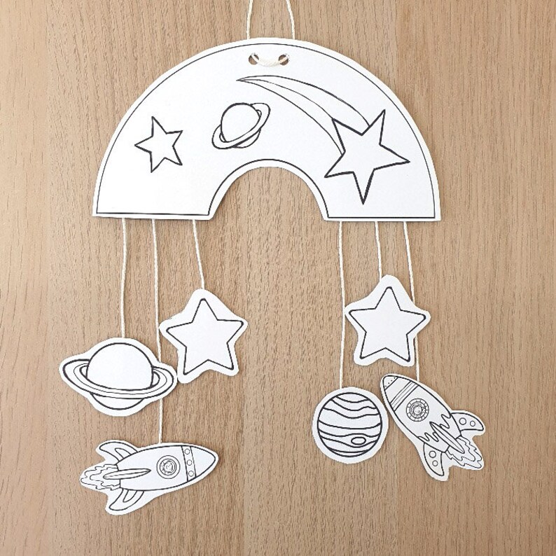 Printable Space Mobile Craft: Kids' Color & Cut Activity (digital ...