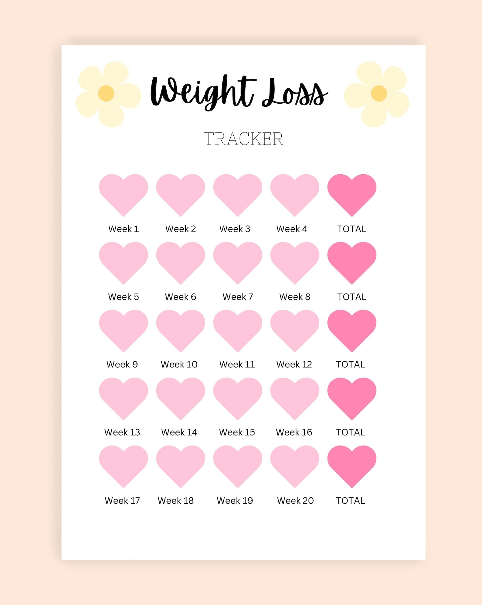 Weight Loss Tracker Printable: Weekly Progress Chart (PDF) - Etsy