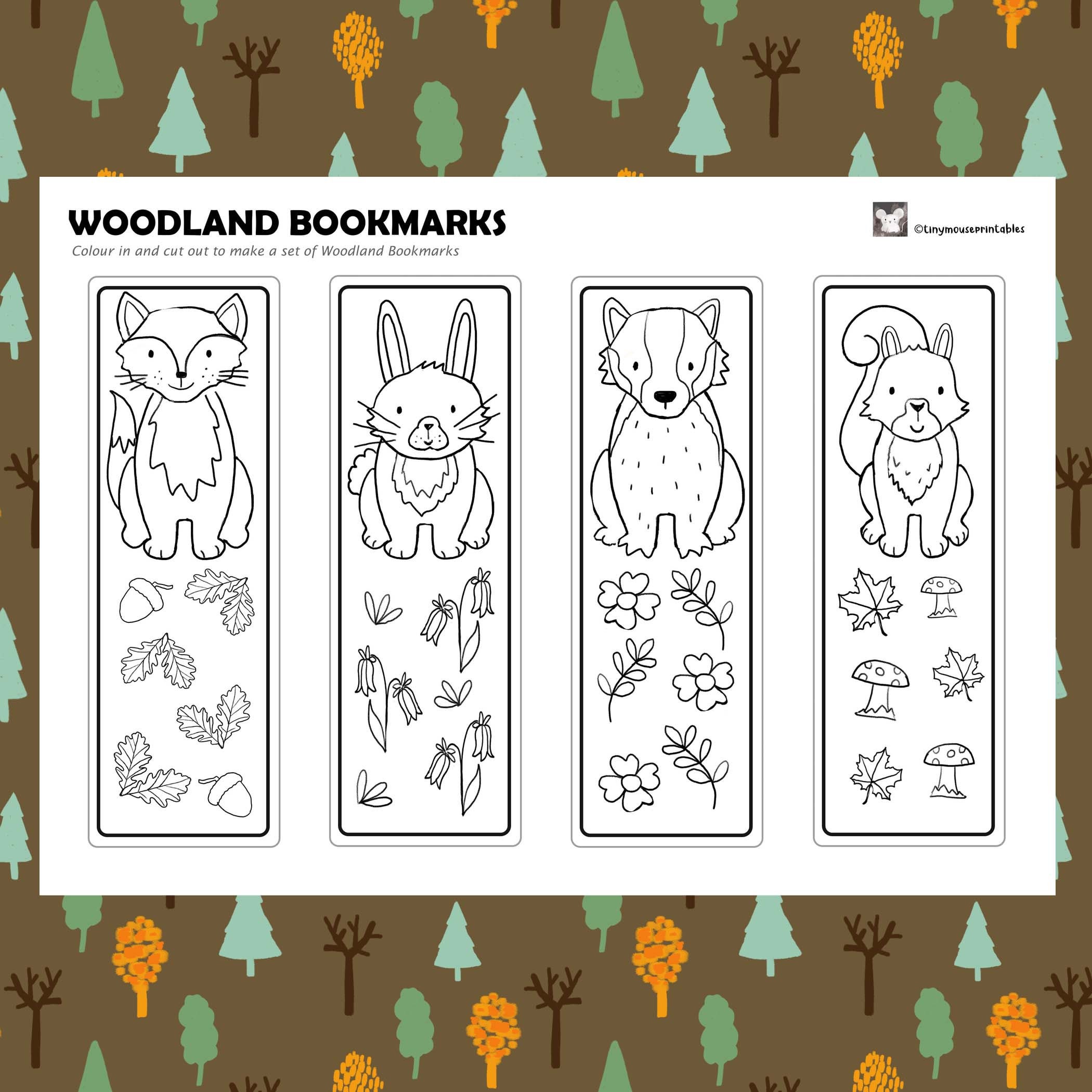 Woodland Bookmarks, Bookmark Printable, Paper Craft, Cut and Colour ...