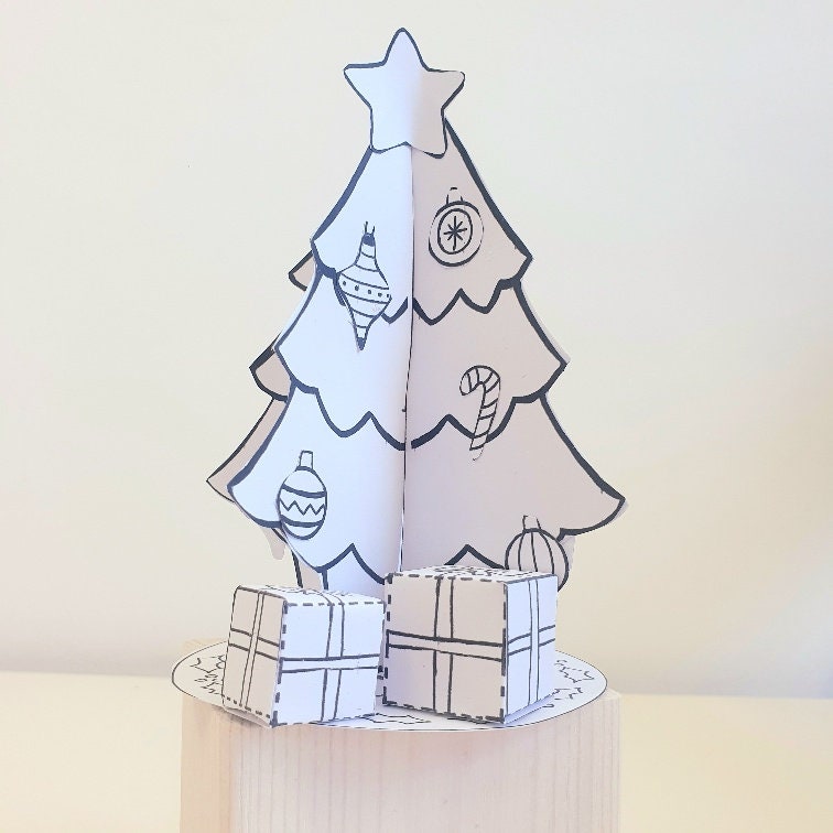Paper CHRISTMAS TREE SCENE Printable Activity, Paper Craft Kit, Cut and ...