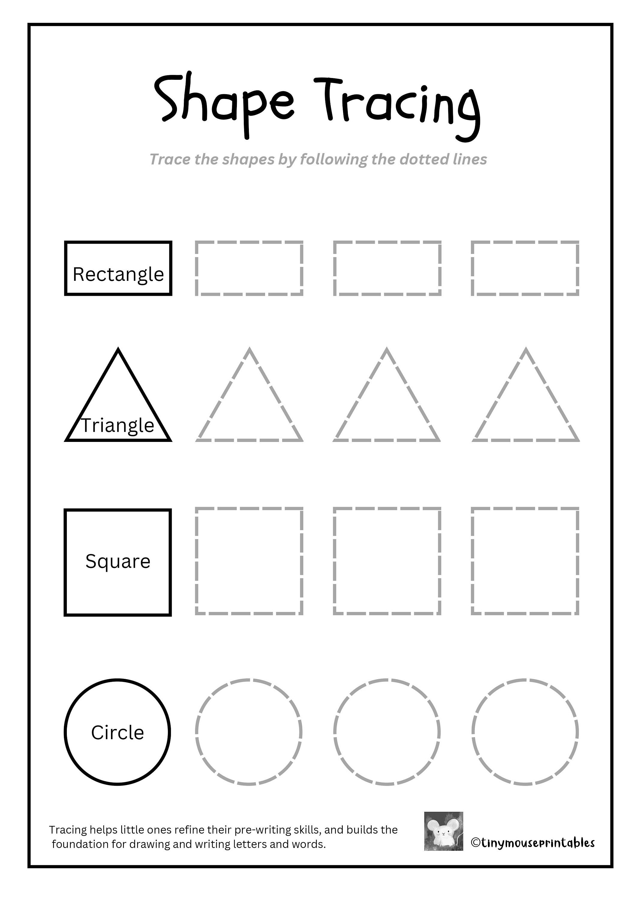 Pre-writing Tracing Shapes Activity Sheets for Preschoolers, Fine Motor ...