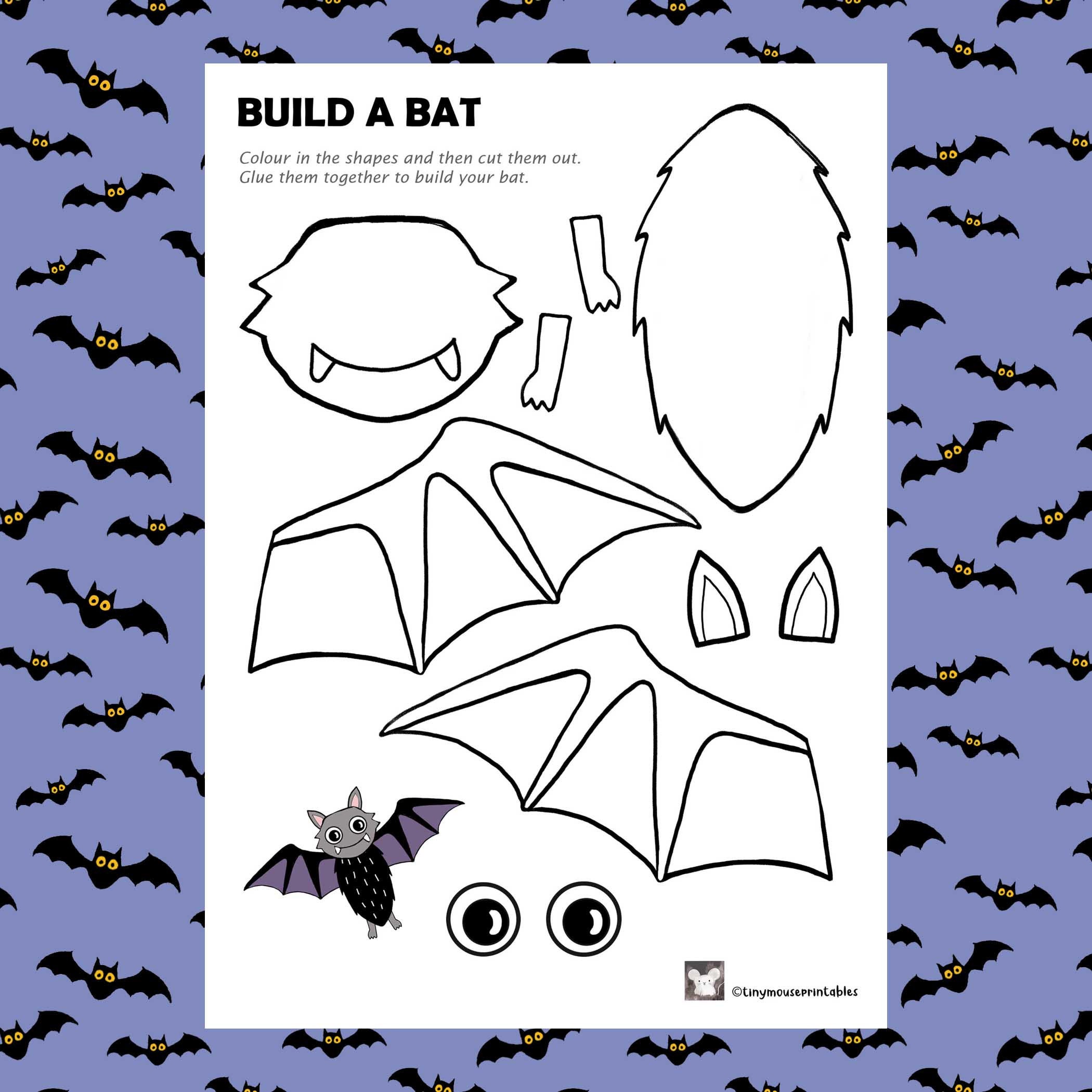 Build a Bat, Halloween Bat Printable, Paper Craft Activity, Cut and ...