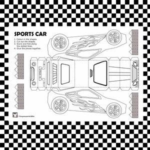 Printable Paper Sports Car Craft Kit: Cut and Color Activity (digital ...