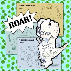 Paper Dinosaur Printable T-rex Craft Sheets, Tyrannosaurus Rex Paper ...