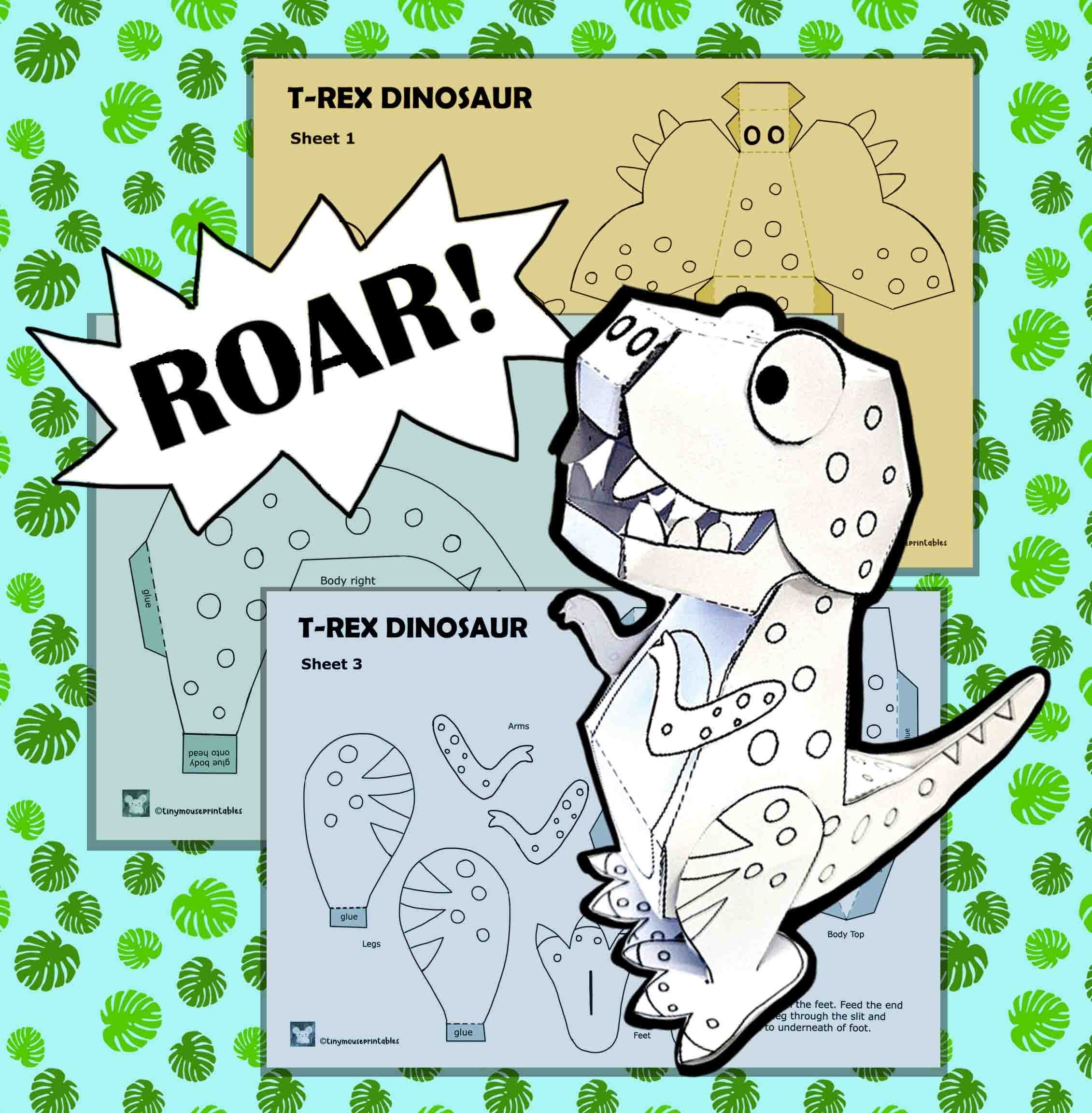 Paper Dinosaur Printable T-rex Craft Sheets, Tyrannosaurus Rex Paper ...