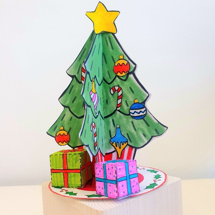 Paper CHRISTMAS TREE SCENE Printable Activity, Paper Craft Kit, Cut and ...