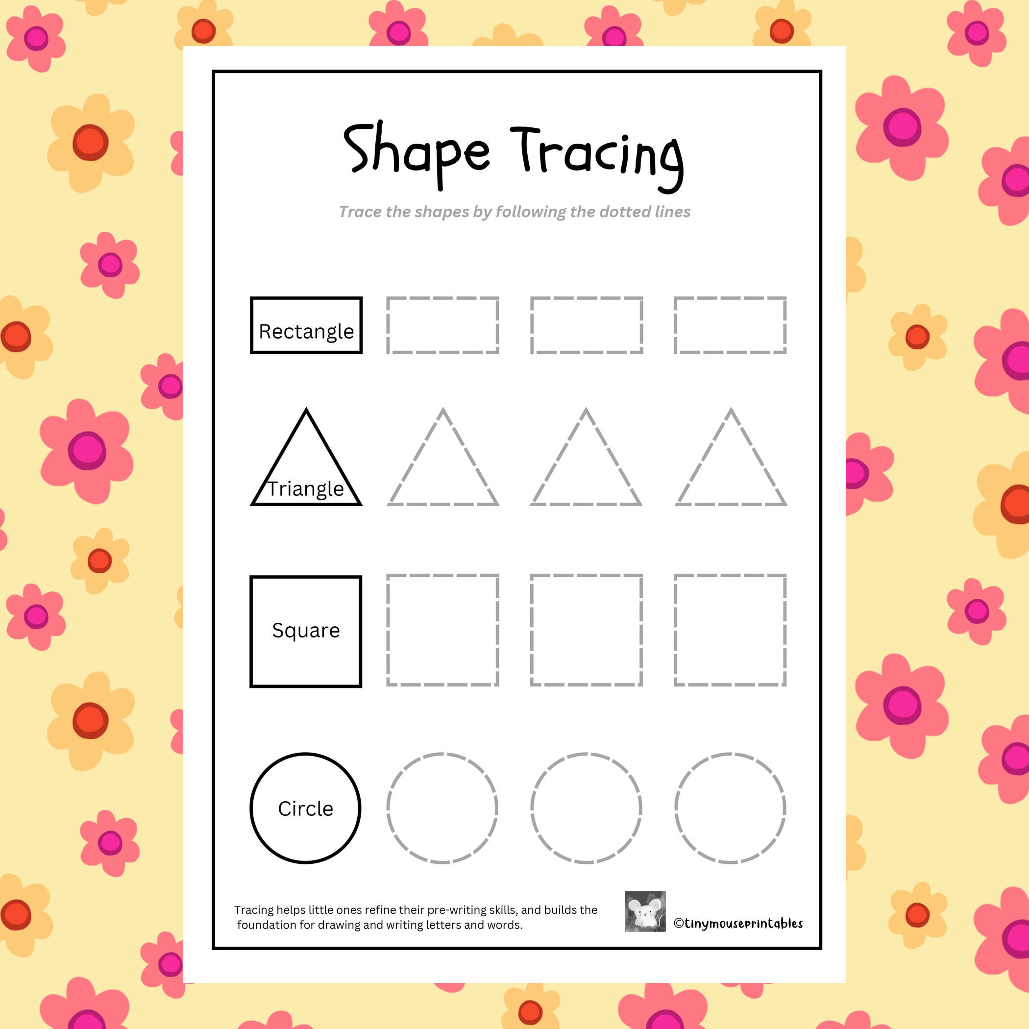Pre-writing Tracing Shapes Activity Sheets for Preschoolers, Fine Motor ...