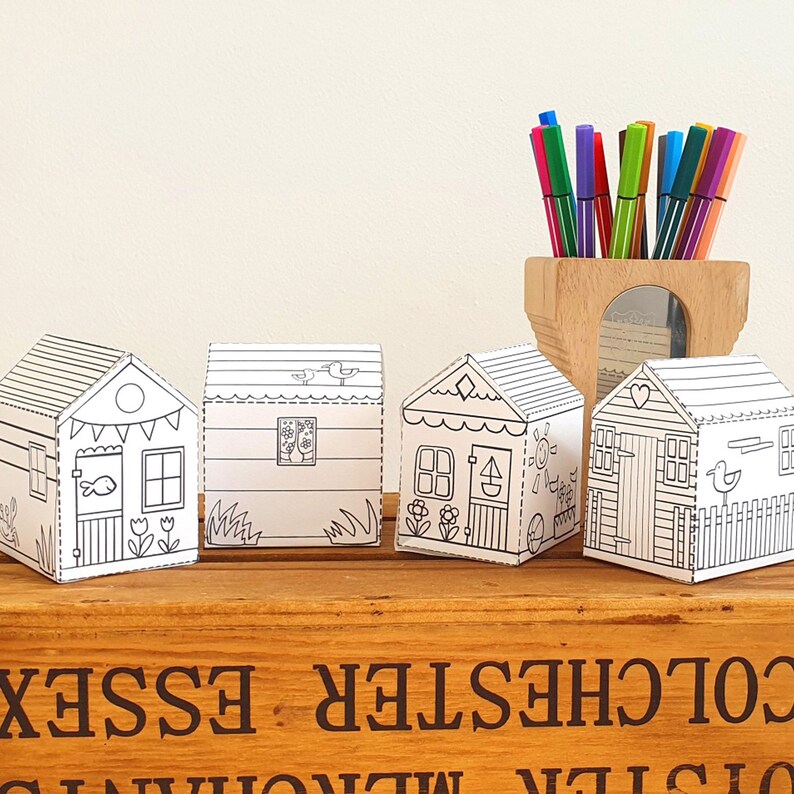 Paper Beach Huts Craft Kit: Printable Color & Cut Activity (PDF) - Etsy