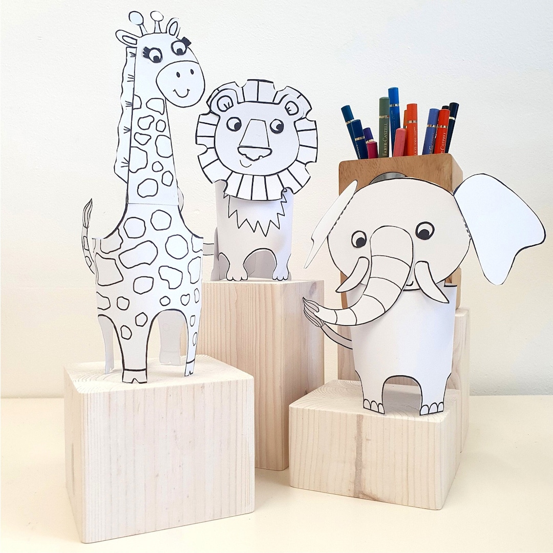 Safari Animal Paper Craft Kit: Cut and Color Activity (PDF Pattern) - Etsy