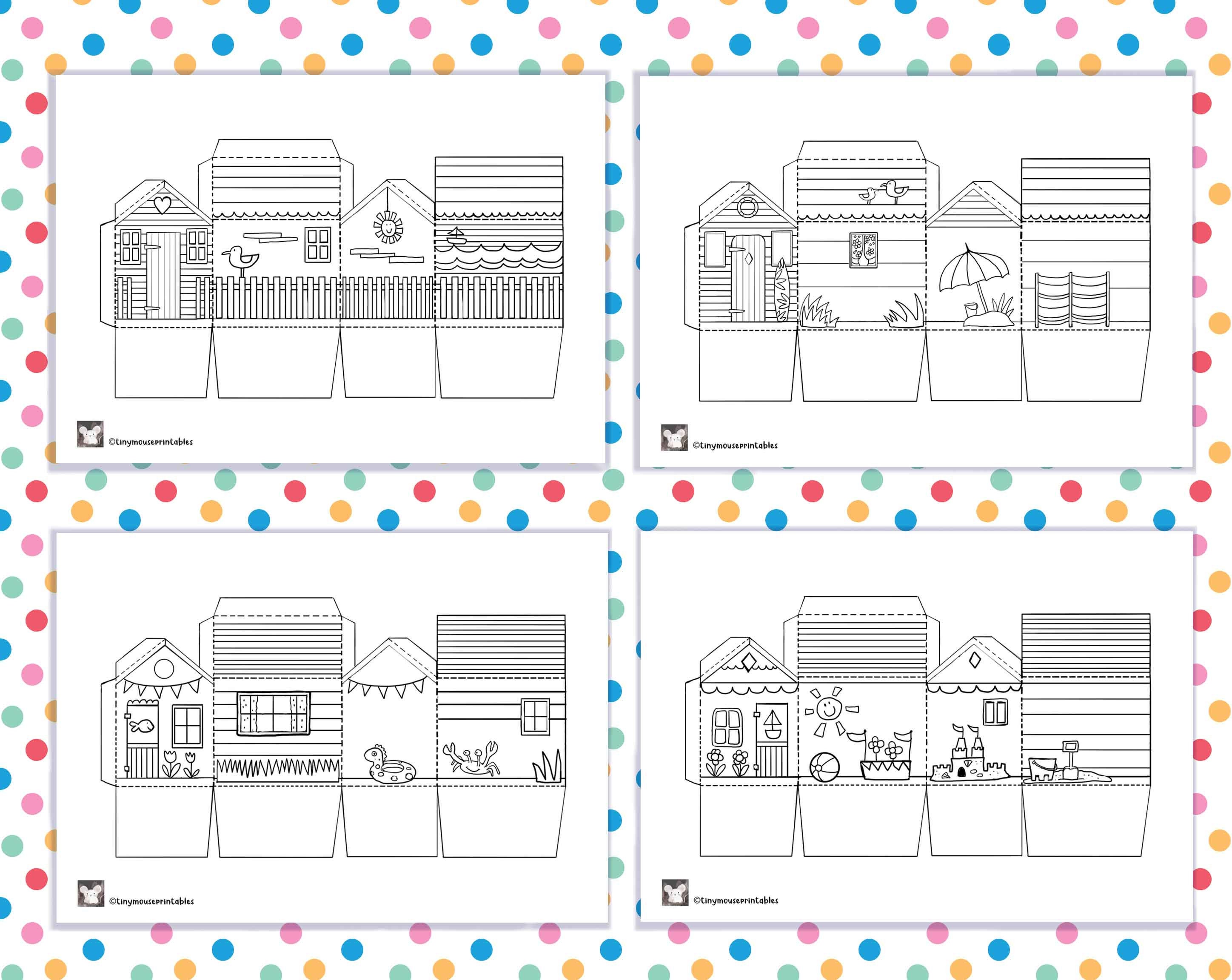 Paper Beach Huts Craft Kit: Printable Color & Cut Activity (PDF) - Etsy