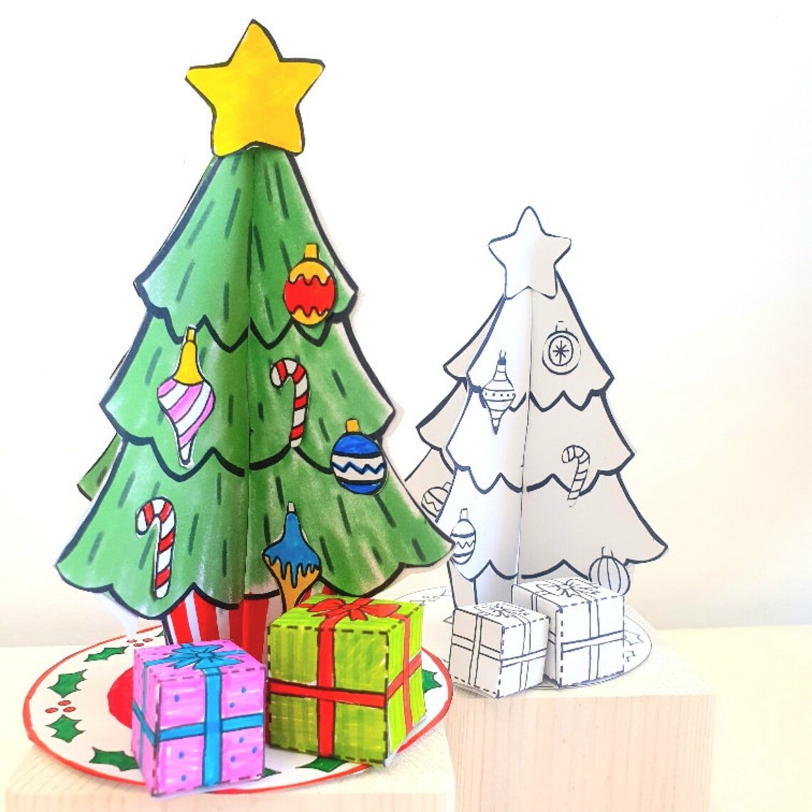 Paper CHRISTMAS TREE SCENE Printable Activity, Paper Craft Kit, Cut and ...