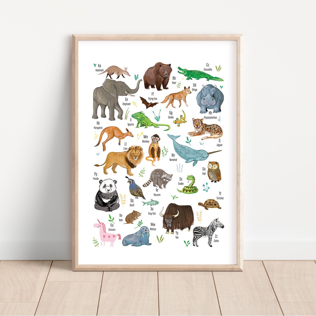 Alphabet Animal Print: A-Z Nursery Wall Art (digital Download), Cute ...
